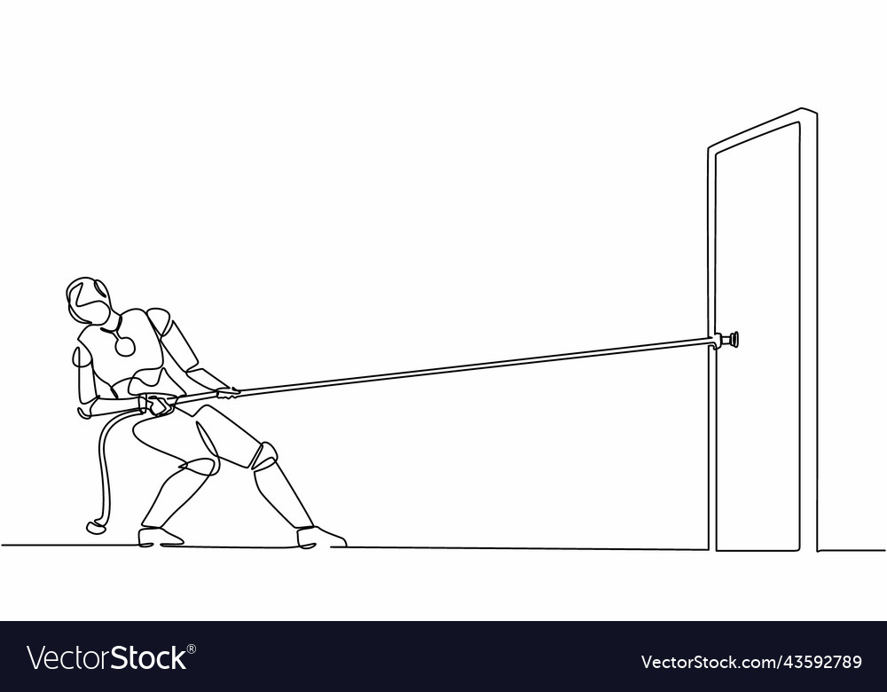 Continuous one line drawing robot pulling Vector Image Continuous one line drawing robot pulling Vector Image
