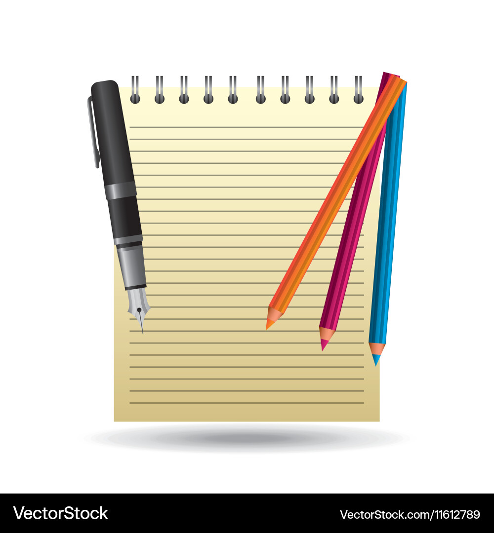 Elements school notebook pen color icons Vector Image