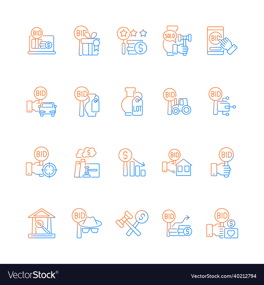 Auction gradient linear icons set Royalty Free Vector Image Auction gradient linear icons set Royalty Free Vector Image