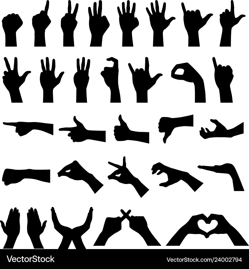 Hand sign gesture silhouettes a set Royalty Free Vector