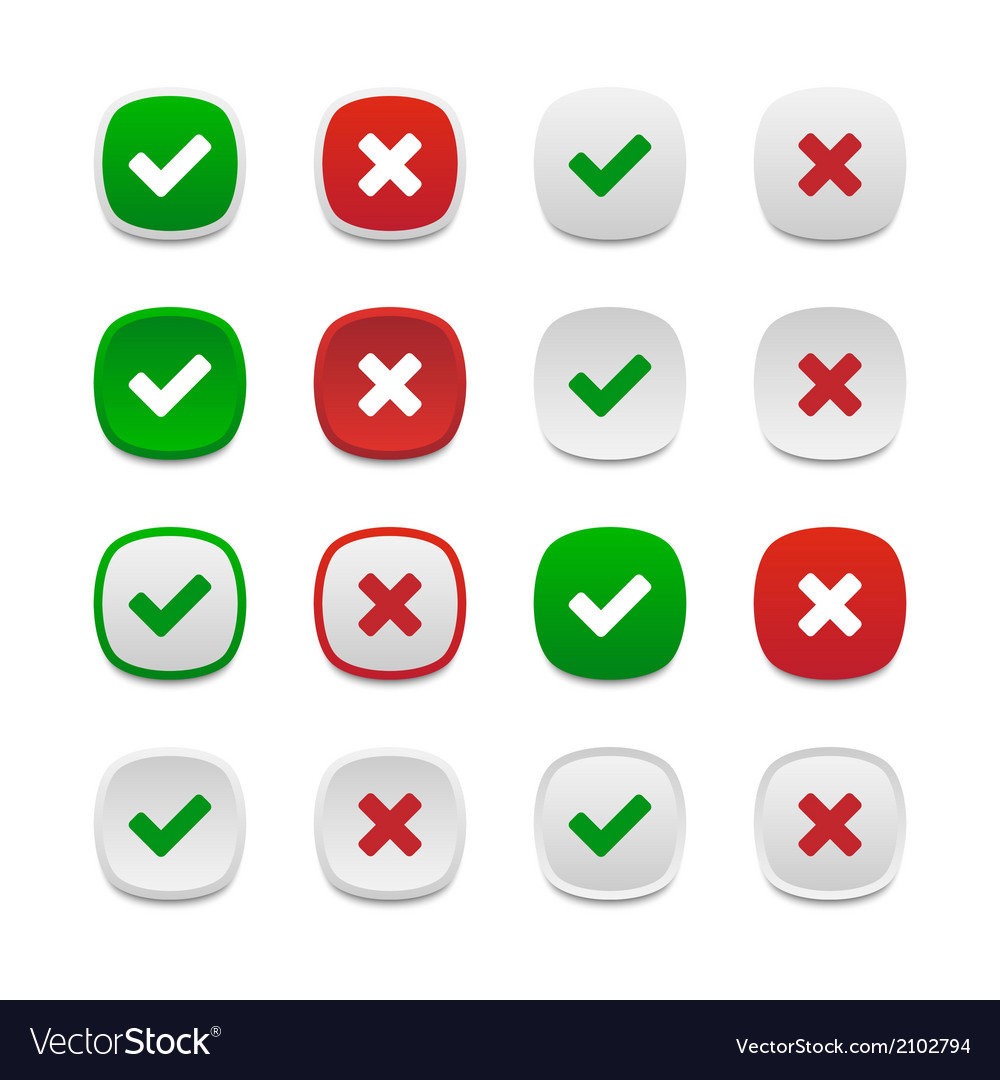 Rounded square validation buttons Royalty Free Vector Image