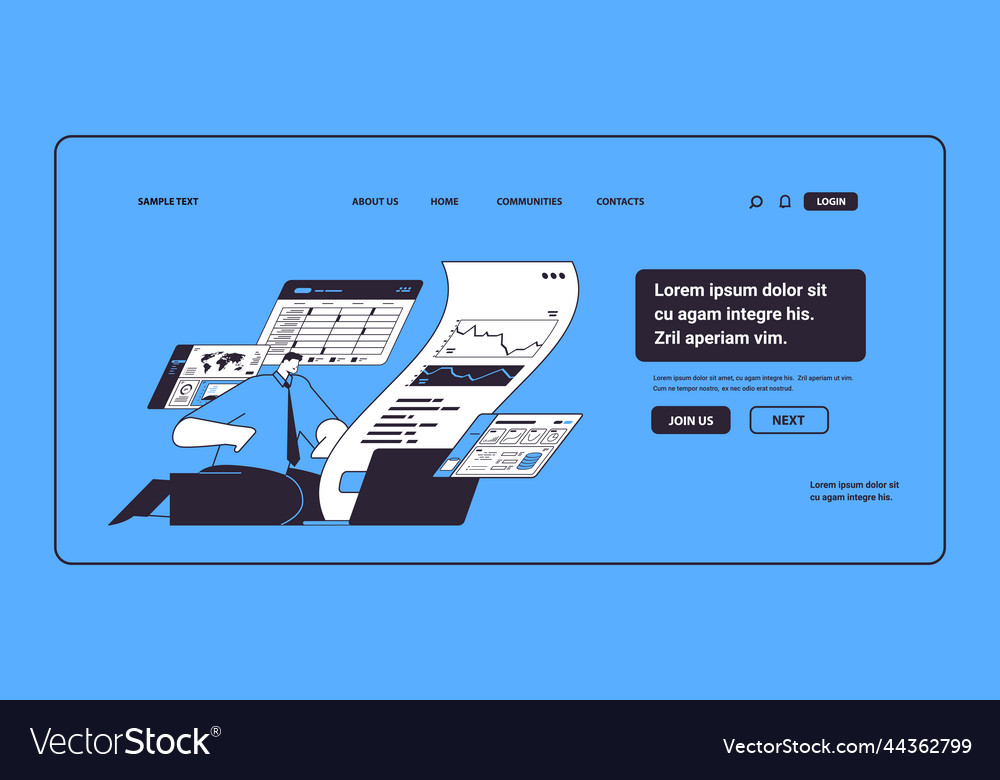 Businessman analyzing financial statistics data Vector Image Businessman analyzing financial statistics data Vector Image
