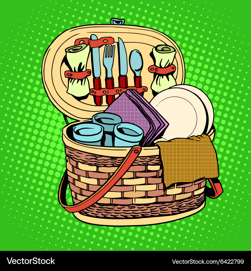 The Breakfast picnic basket nature Royalty Free Vector Image