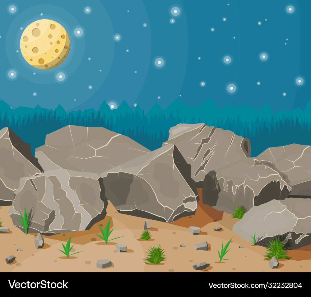 Pile rock stone with grass on sand Royalty Free Vector Image