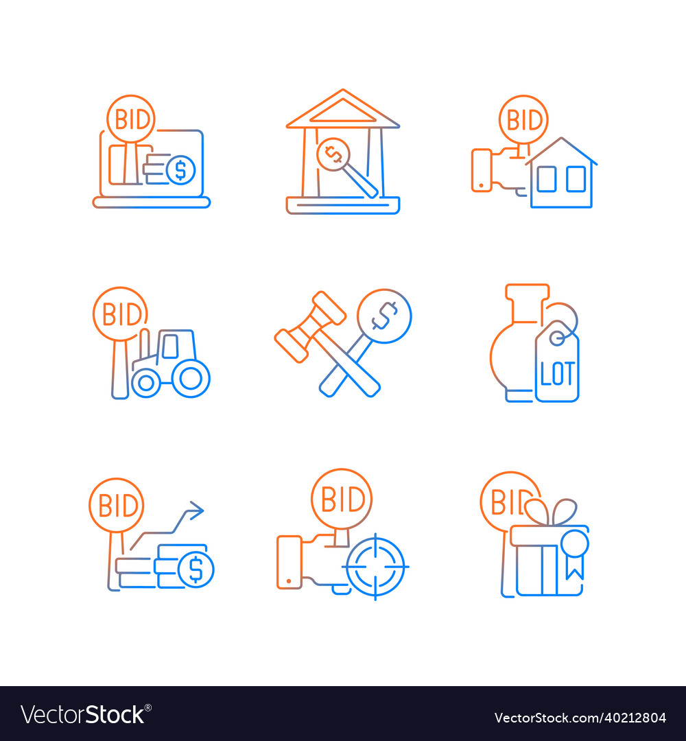 Types of bargaining gradient linear icons set Vector Image Types of bargaining gradient linear icons set Vector Image
