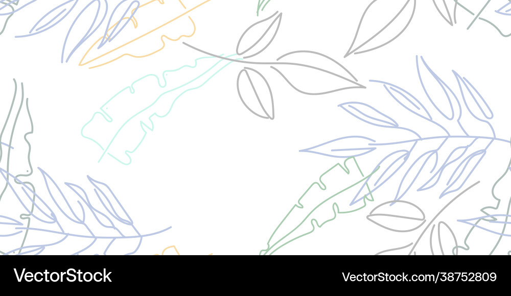 Tropical leaf modern print pastel one line drawing