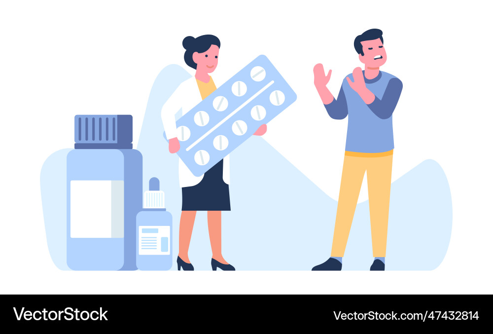 Man refuses to continue pharmaceutical treatment Vector Image