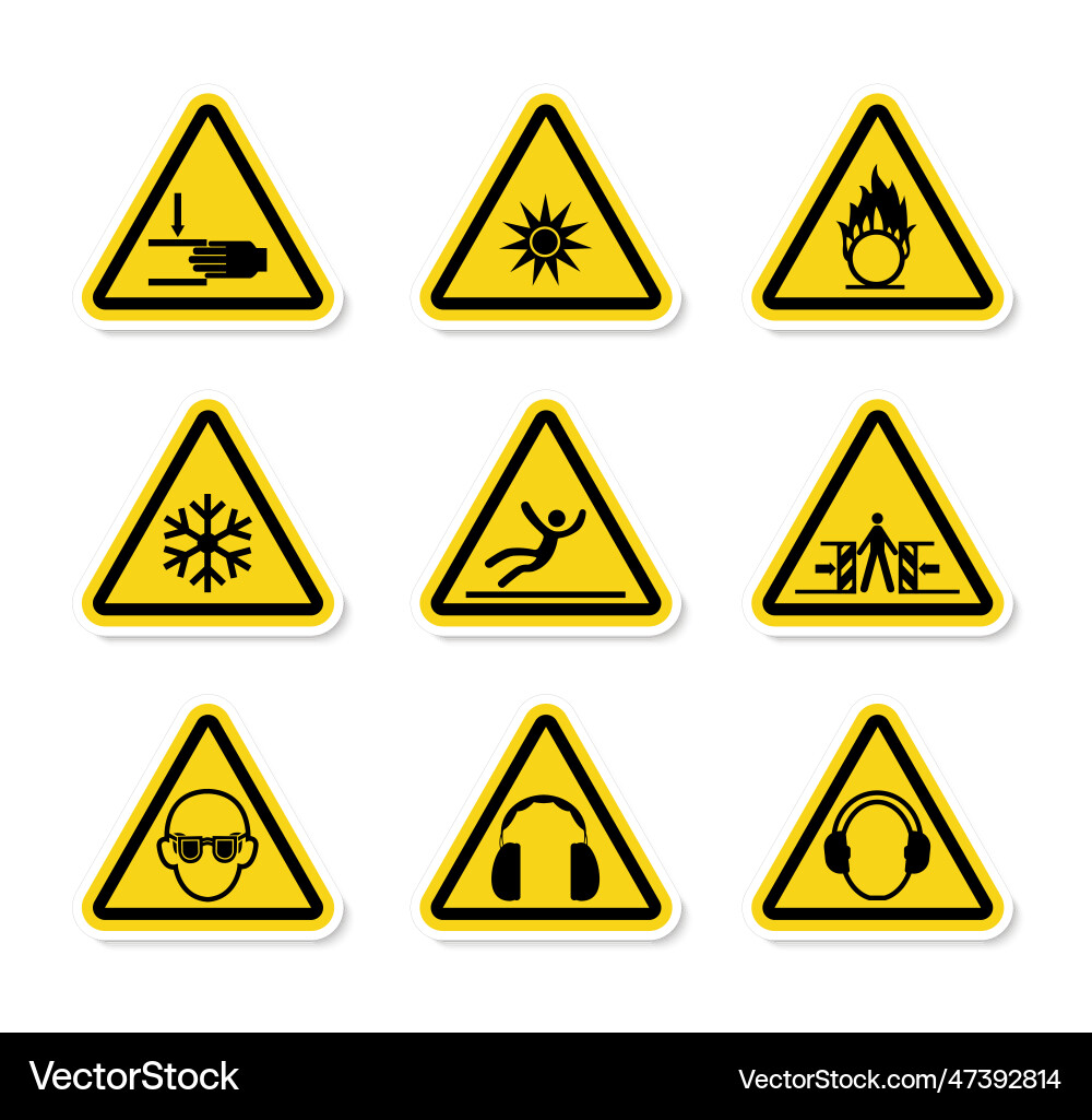 Triangular warning hazard symbols labels sign Vector Image