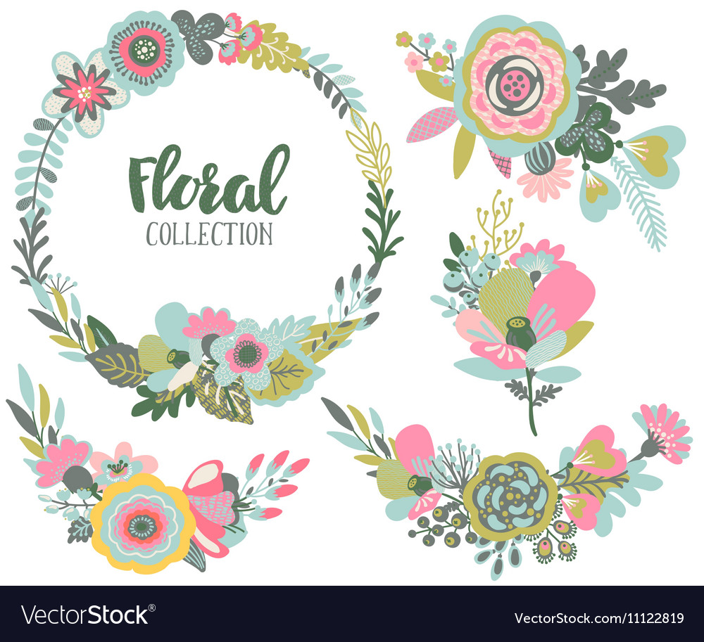 Graphic set with beautiful flowers floral Vector Image