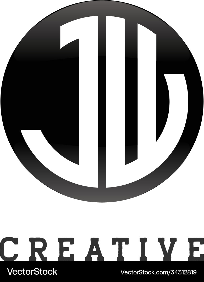 Initial letter jw circle shape monogram black Vector Image