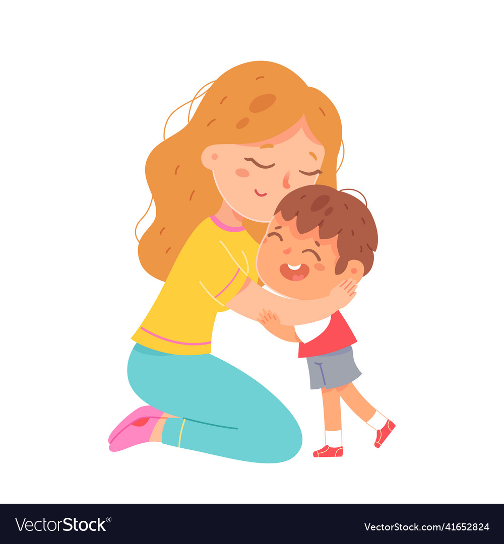 Mother Hugging Son With Love And Tenderness Hug Vector Image