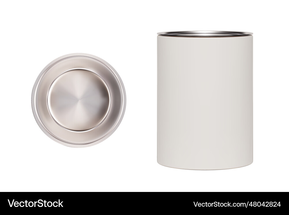Realistic white cylindrical carton box with silver