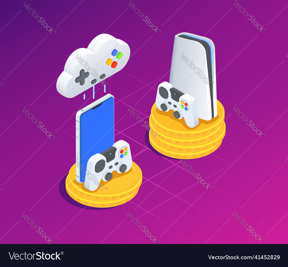 Cloud gaming composition Royalty Free Vector Image
