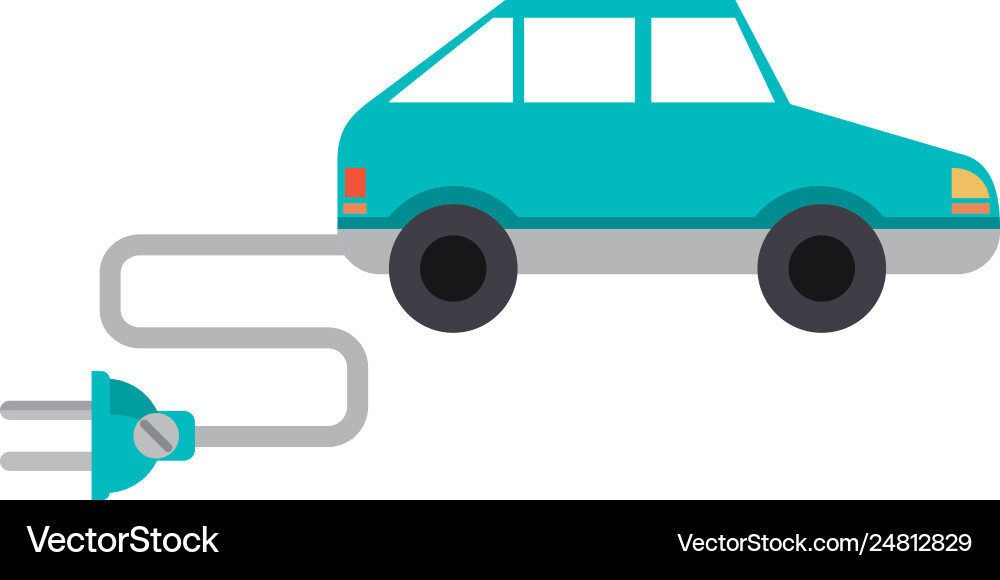 Electric car with wire and plug Royalty Free Vector Image