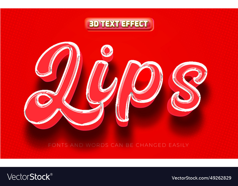 Lips 3d editable text effect style Royalty Free Vector Image