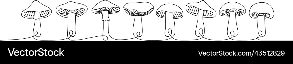 Set of mushroom one line continuous drawing Vector Image