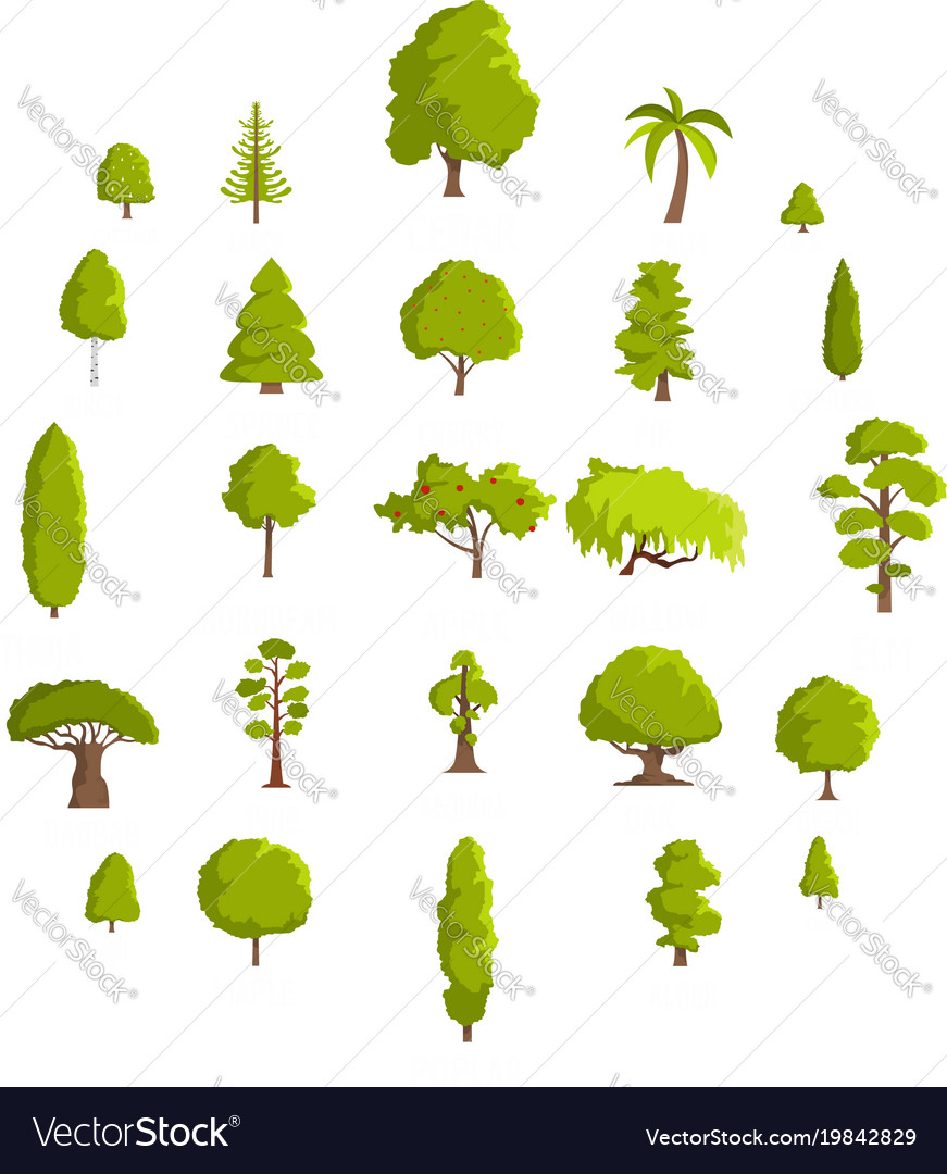 Tree icons set flat style Royalty Free Vector Image