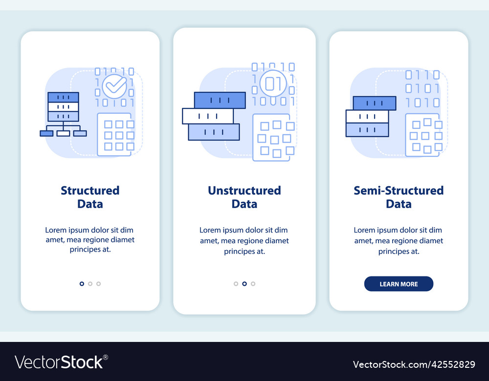 Types Of Big Data Light Blue Onboarding Mobile Vector Image