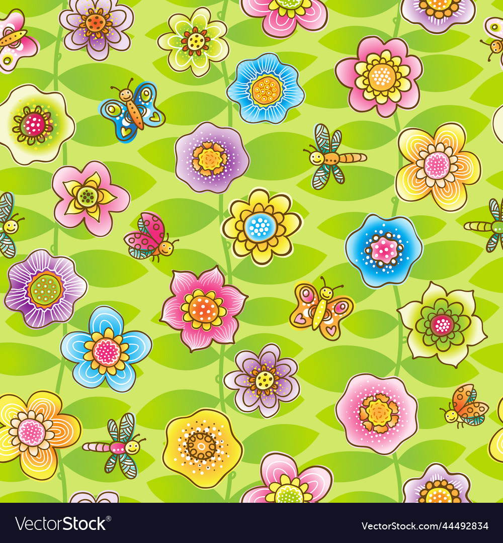 Bright spring seamless pattern with flowers Vector Image