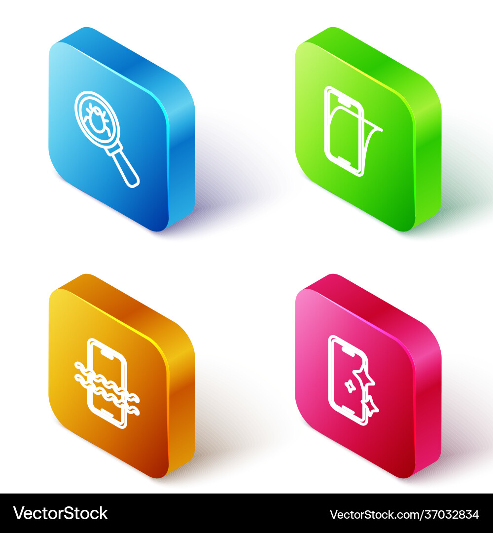 Set isometric line system bug glass screen Vector Image