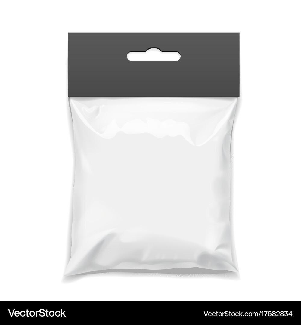 White realistic polyethylene bag with hang slot Vector Image