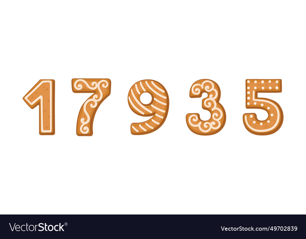 Alphabet gingerbread cookie number and numeral Vector Image