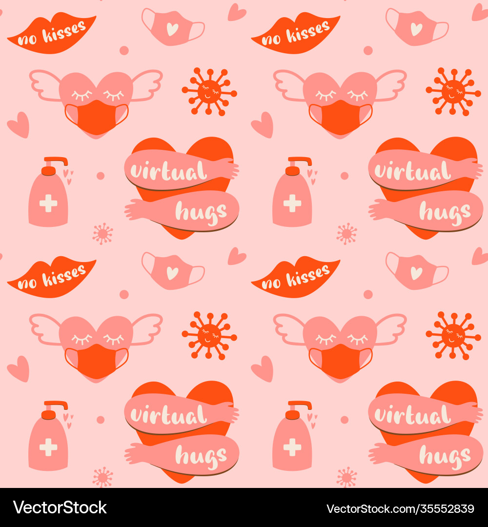 Covid19 valentines day pattern 2021 social Vector Image