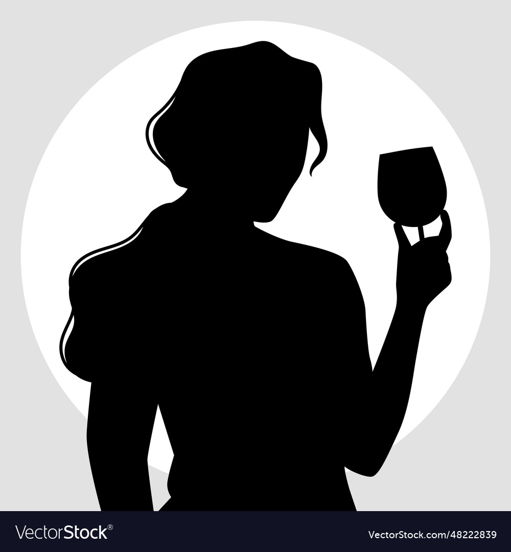 Hand Drawn Girl Drinking Wine Silhouette Isolated Vector Image