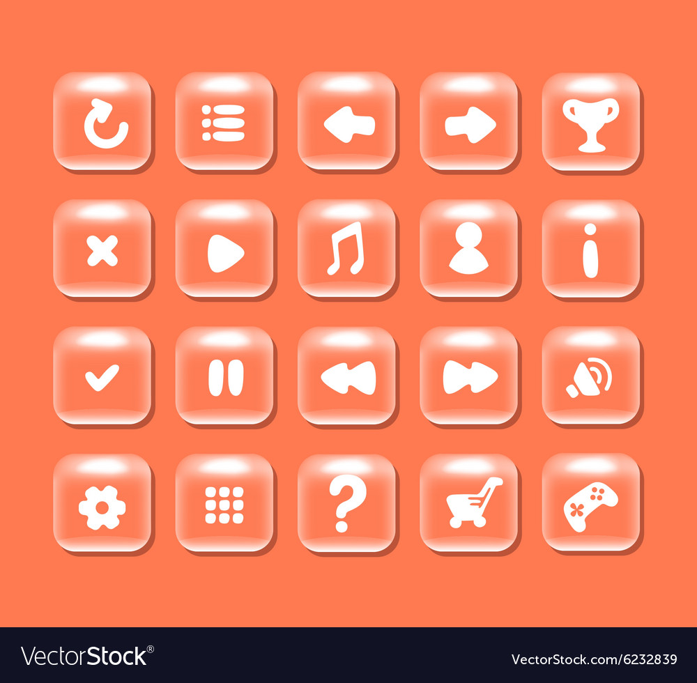 Square buttons with icons for interface Royalty Free Vector