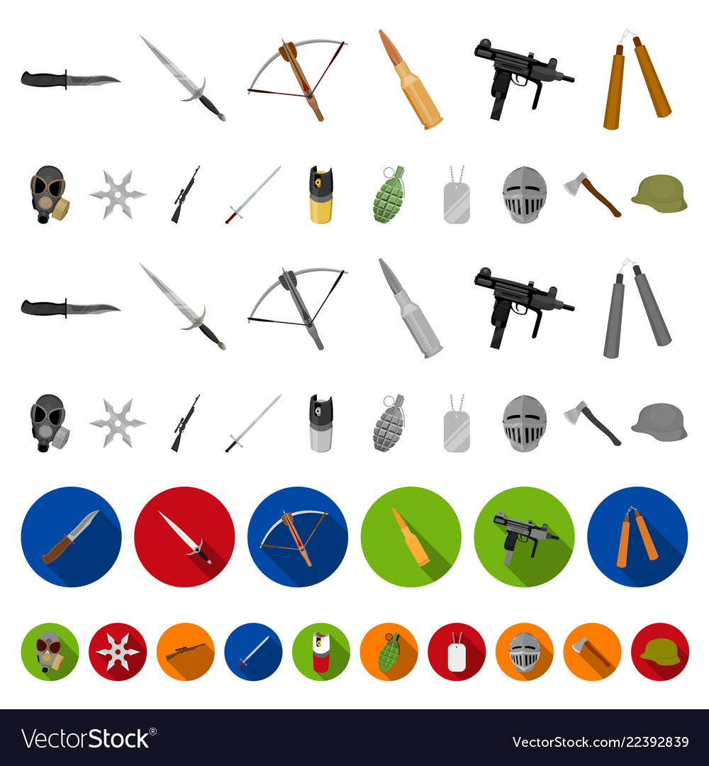 Types weapons cartoon icons in set collection Vector Image Types weapons cartoon icons in set collection Vector Image