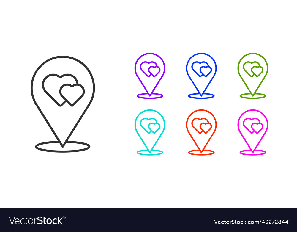 Black line map pointer with heart icon isolated Vector Image