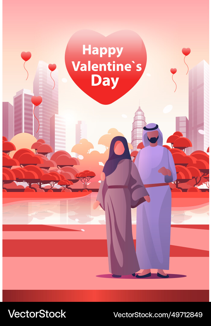 Arab people standing together happy valentines day