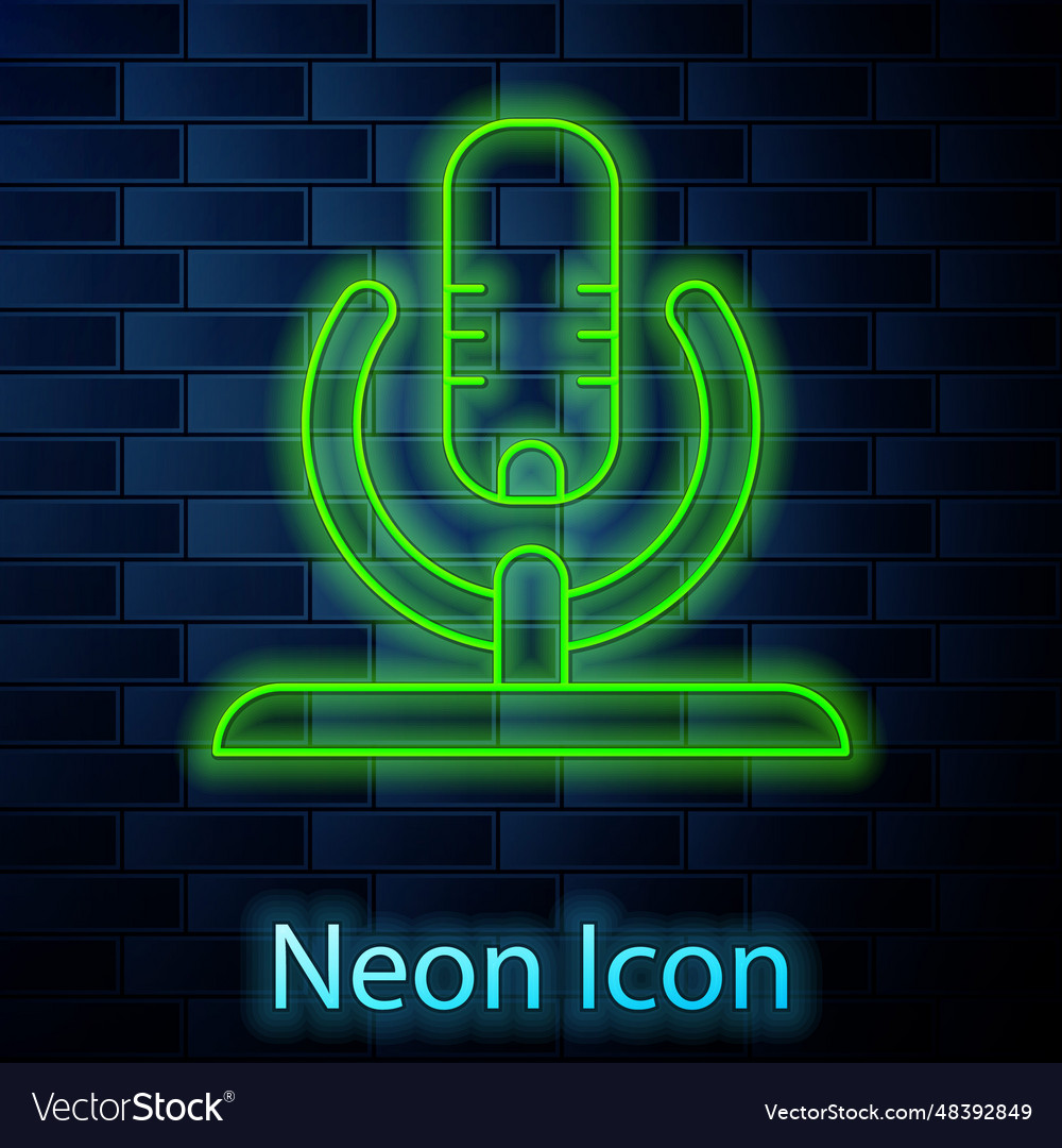 Glowing neon line microphone icon isolated on Vector Image Glowing neon line microphone icon isolated on Vector Image