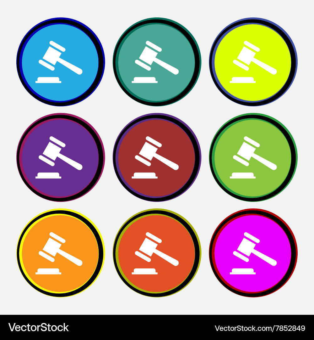 Judge or auction hammer icon sign nine multi Vector Image