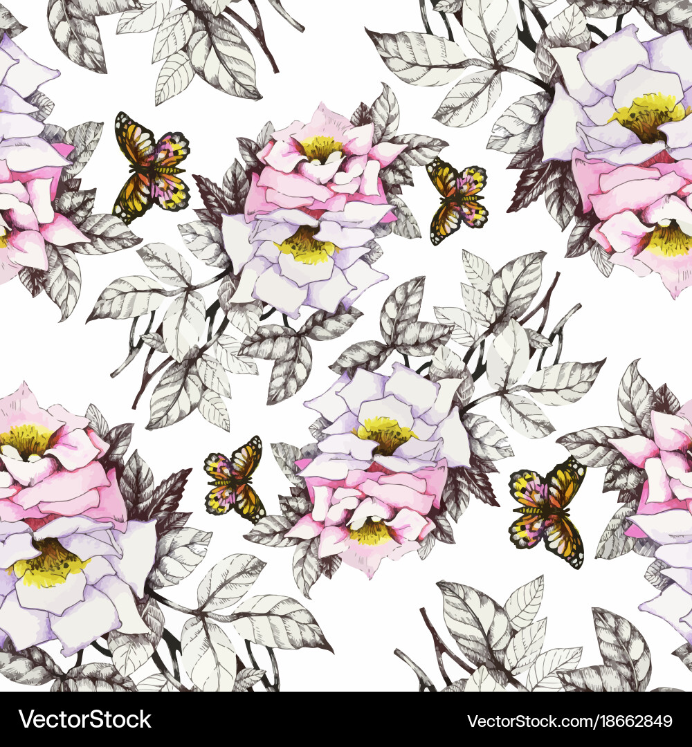 Watercolor seamless pattern with colorful flowers Vector Image