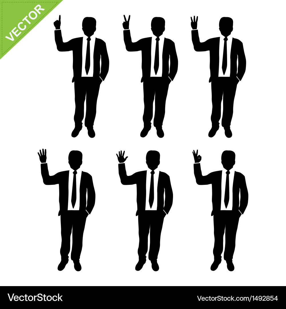 Business man silhouettes counting numbers Vector Image