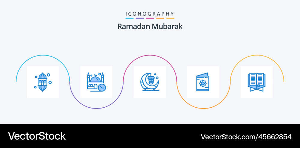 Ramadan blue 5 icon pack including card Royalty Free Vector