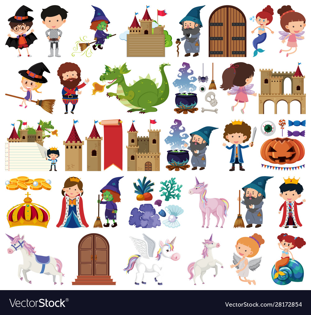 Set isolated objects theme fairytale Royalty Free Vector Set isolated objects theme fairytale Royalty Free Vector