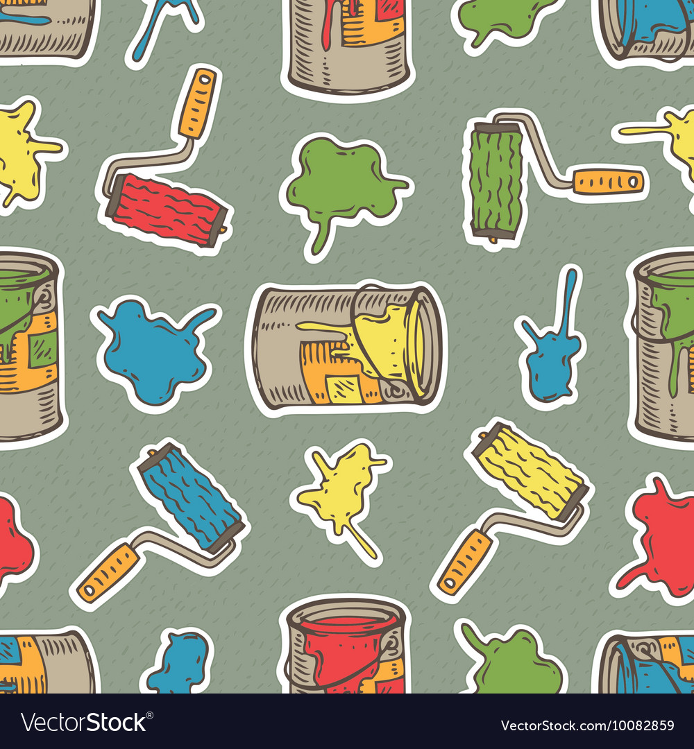 Seamless pattern with multicolored roller Vector Image