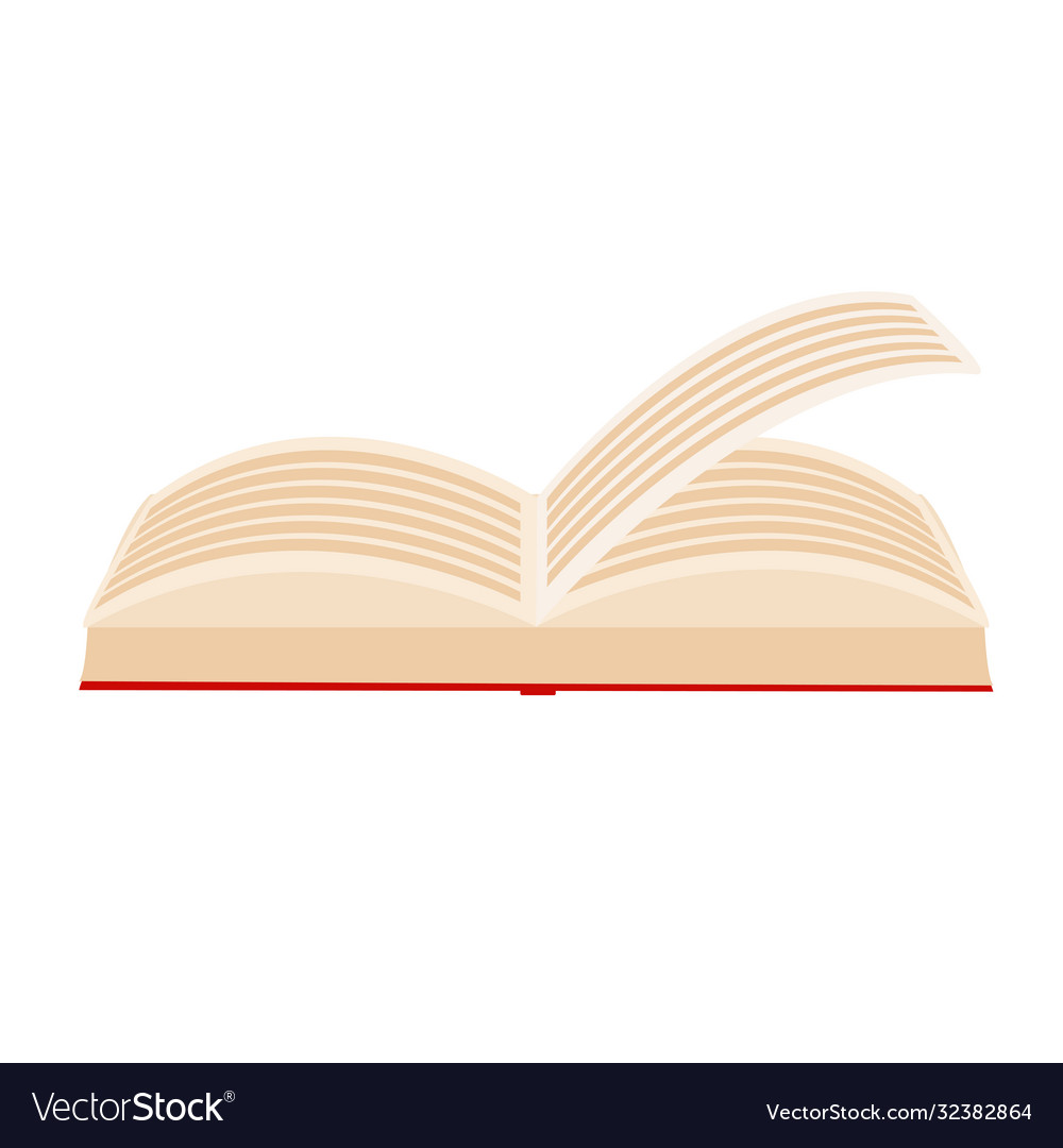 Red covered opened book with pages fluttering Vector Image