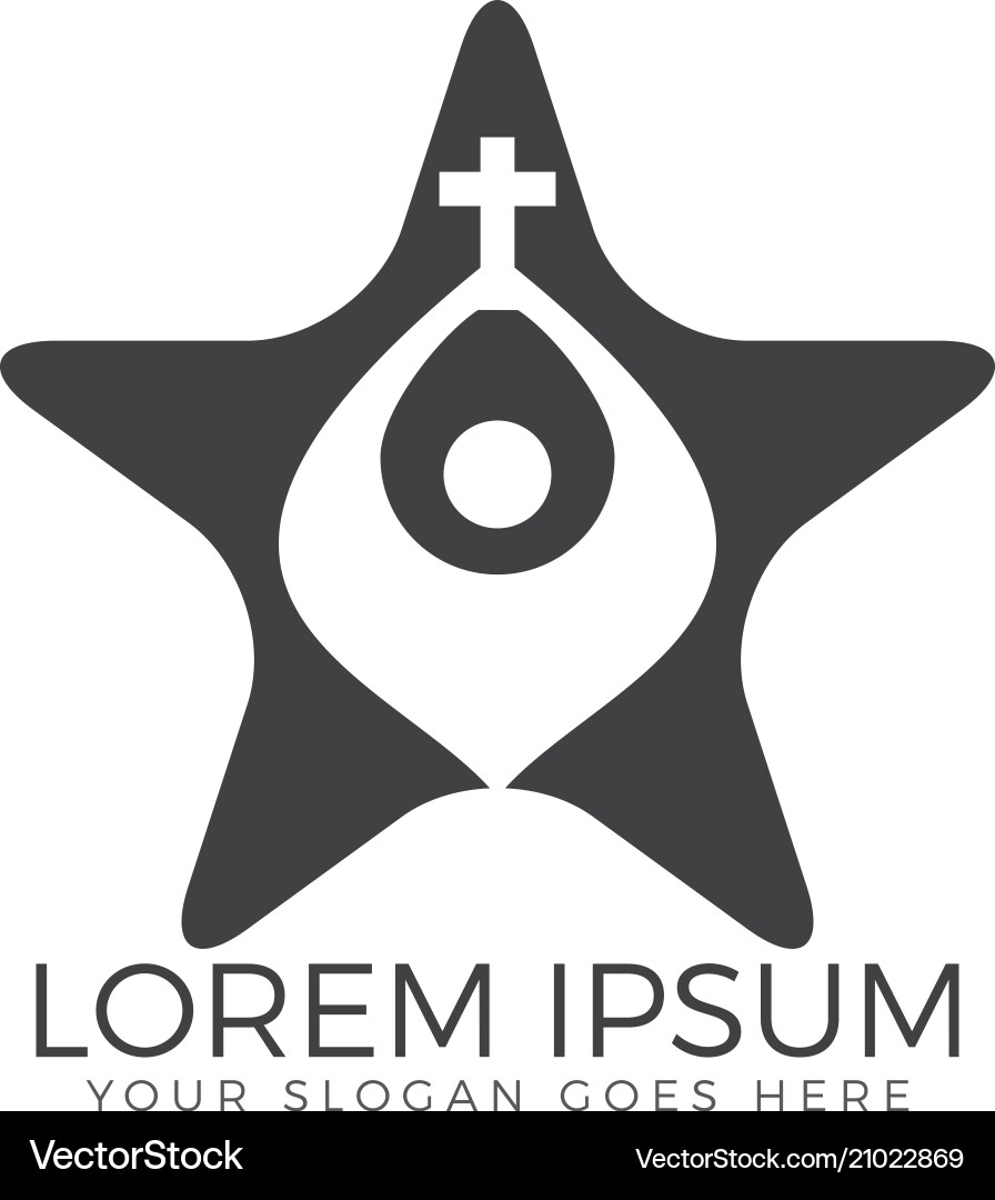 Human holding cross in star shape logo Royalty Free Vector