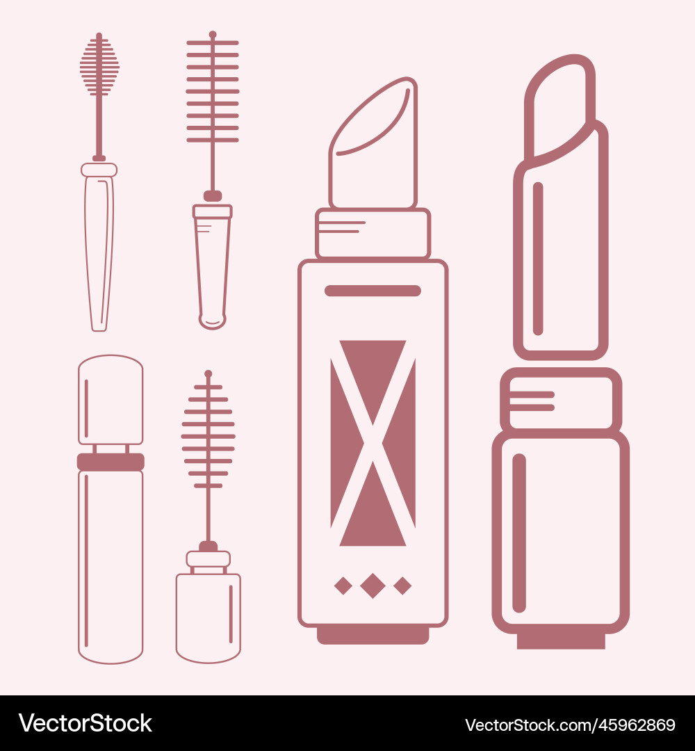 Red lipstick and mascara outline Royalty Free Vector Image