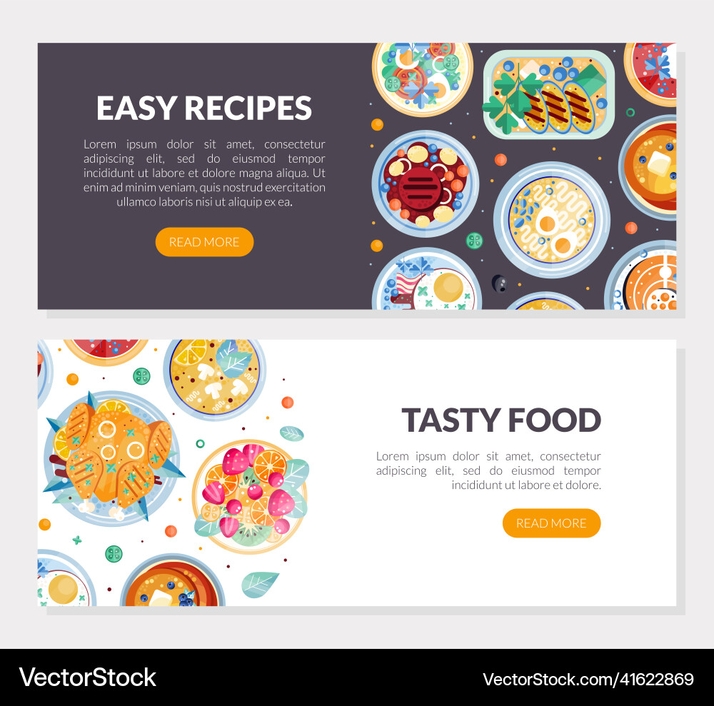 Served dish and food square web horizontal banner Vector Image