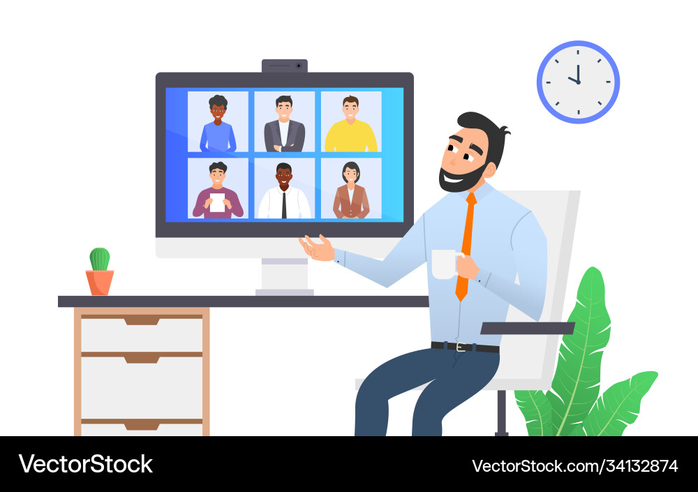 A man is holding video conference with his Vector Image