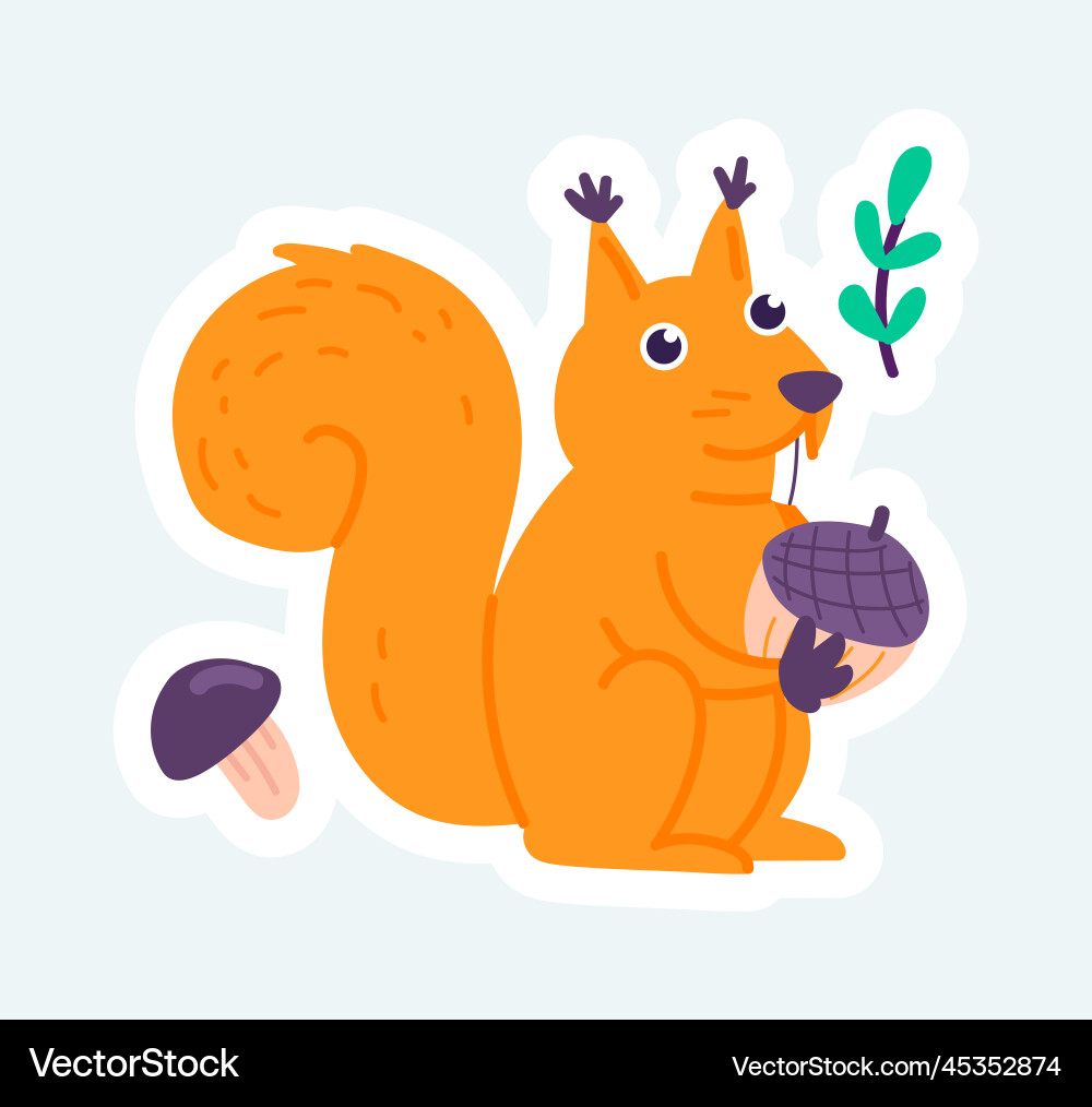 Cute squirrel holding acorn forest animal Vector Image