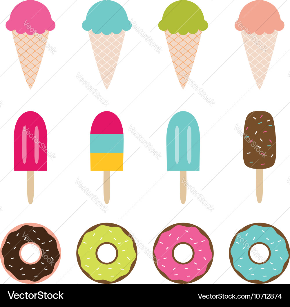 Ice cream and donuts set Royalty Free Vector Image