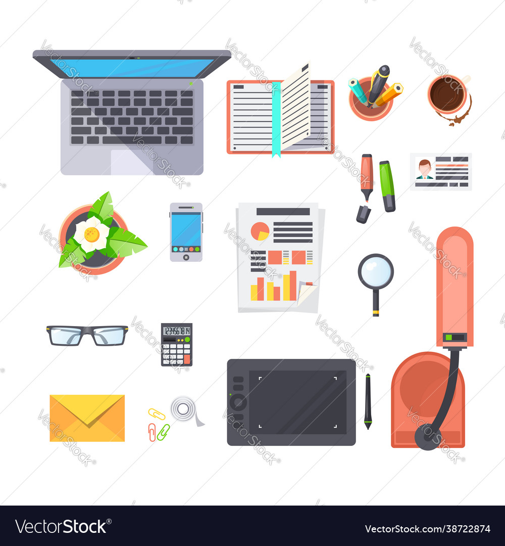 Office workplace objects set Royalty Free Vector Image
