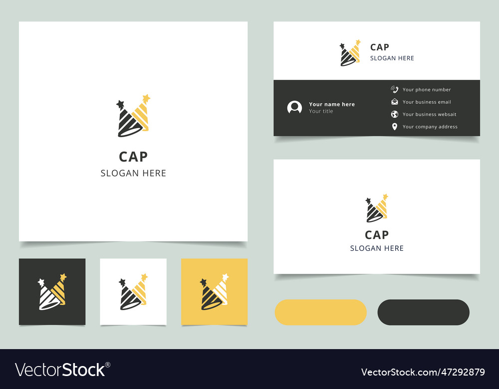 Cap logo design with editable slogan branding Vector Image