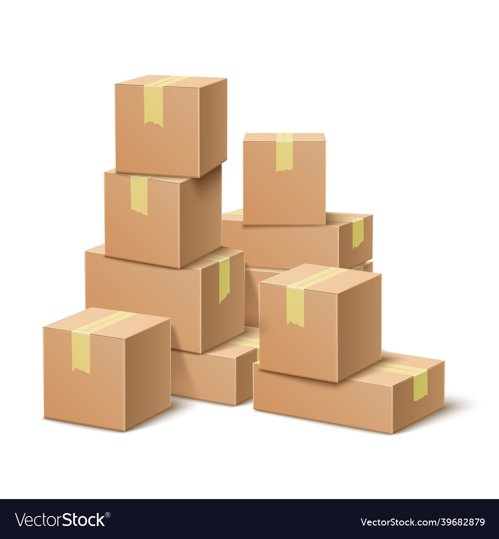 Cardboard boxes stack realistic paper containers Vector Image