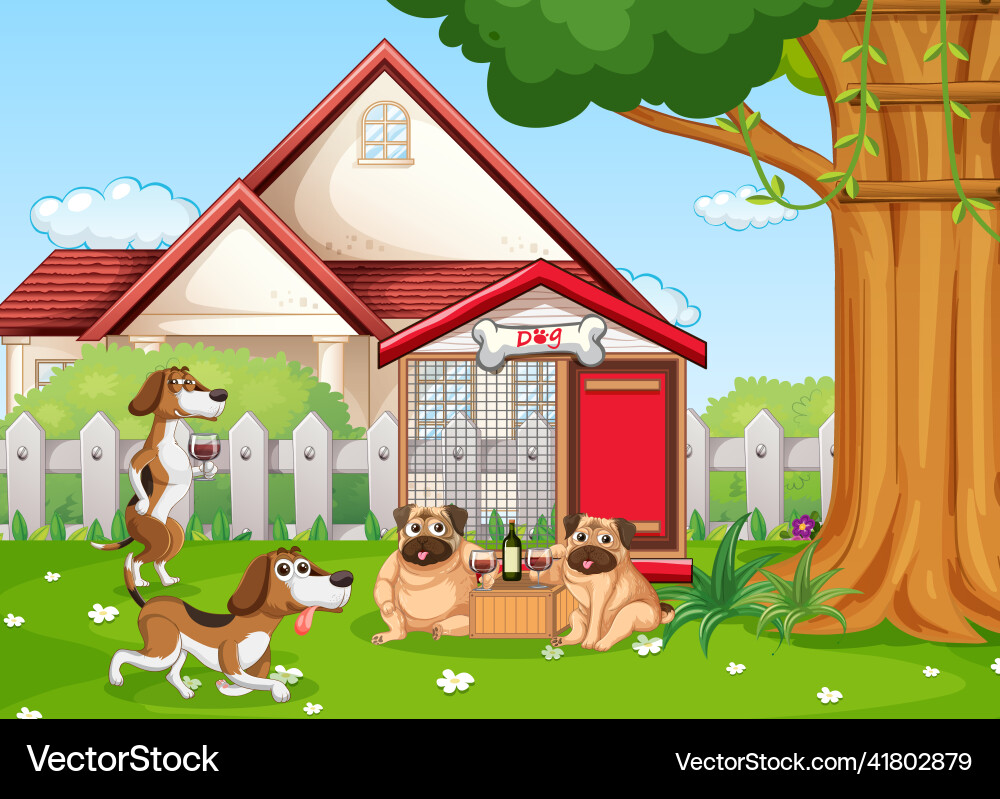 Many dogs playing in the park Royalty Free Vector Image
